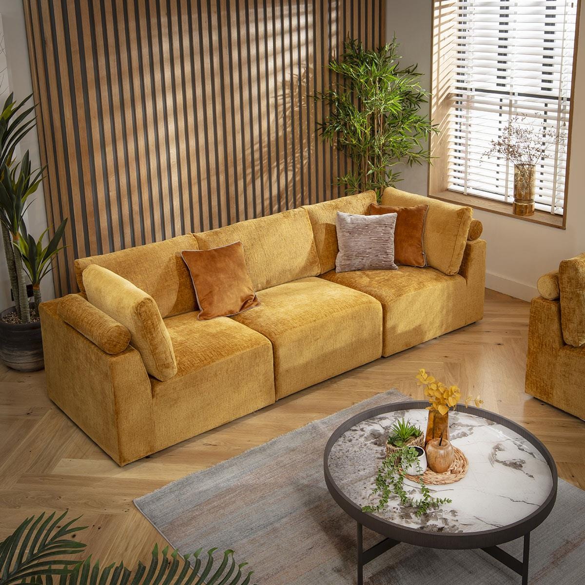 Modular 3 Seater Small Modern Sofa Couch Sectional Mustard Fabric ...