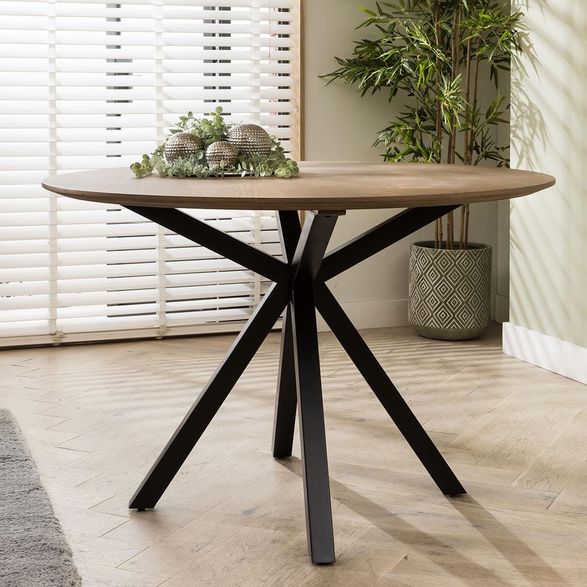 Natural Solid Round Wooden Dining Table And 4 Chairs Set Mink 120cm ...