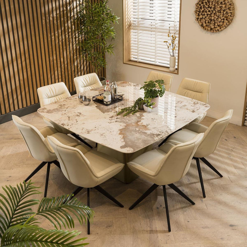 Nora 8 Seater Square Ceramic Dining Set Cream – Quatropi