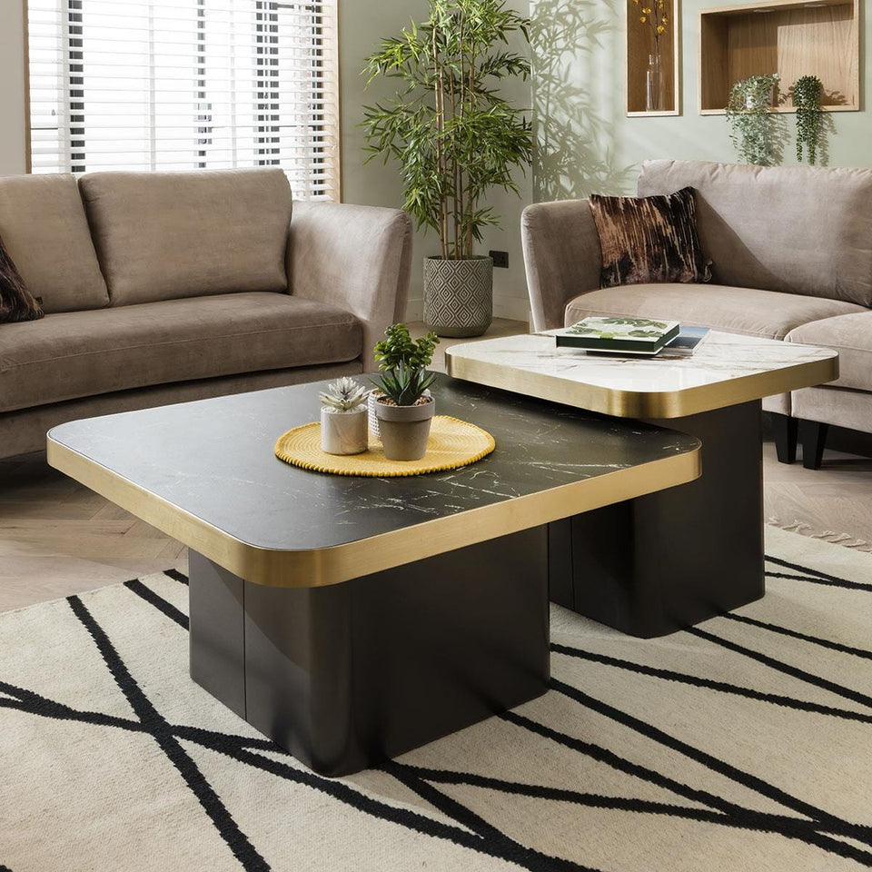 Premium Set of 2 Ceramic Marble Top Large Coffee Tables White & Black ...