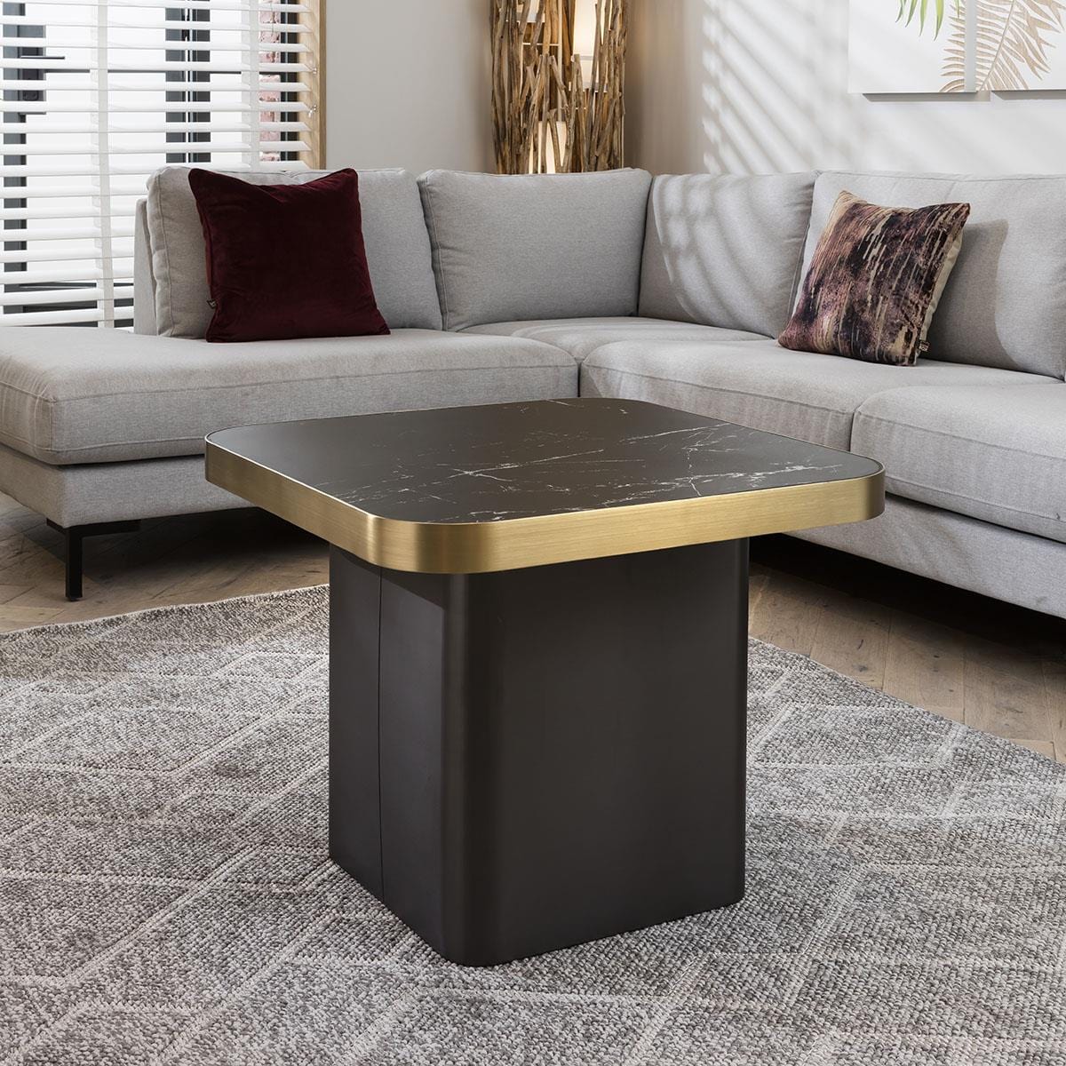 Quatropi Exclusive Square Side Lamp Table Ceramic Marble 65cm Black