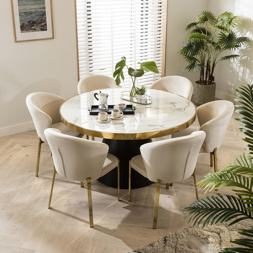 Quatropi Round Dining Table 140cm White Ceramic Marble Effect Top