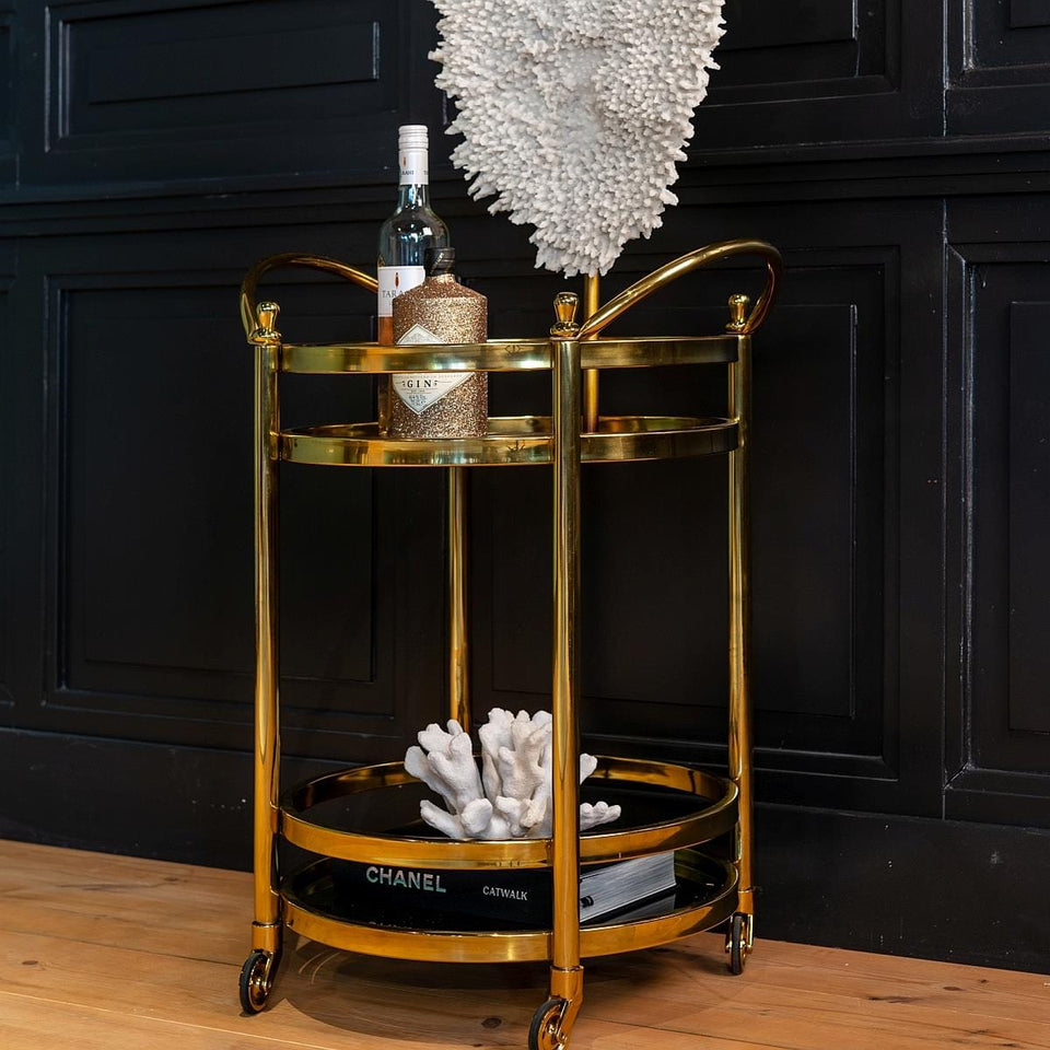Round Drinks Trolley Dessert Cart Gold Stainless Lounge Dining Room 55 ...