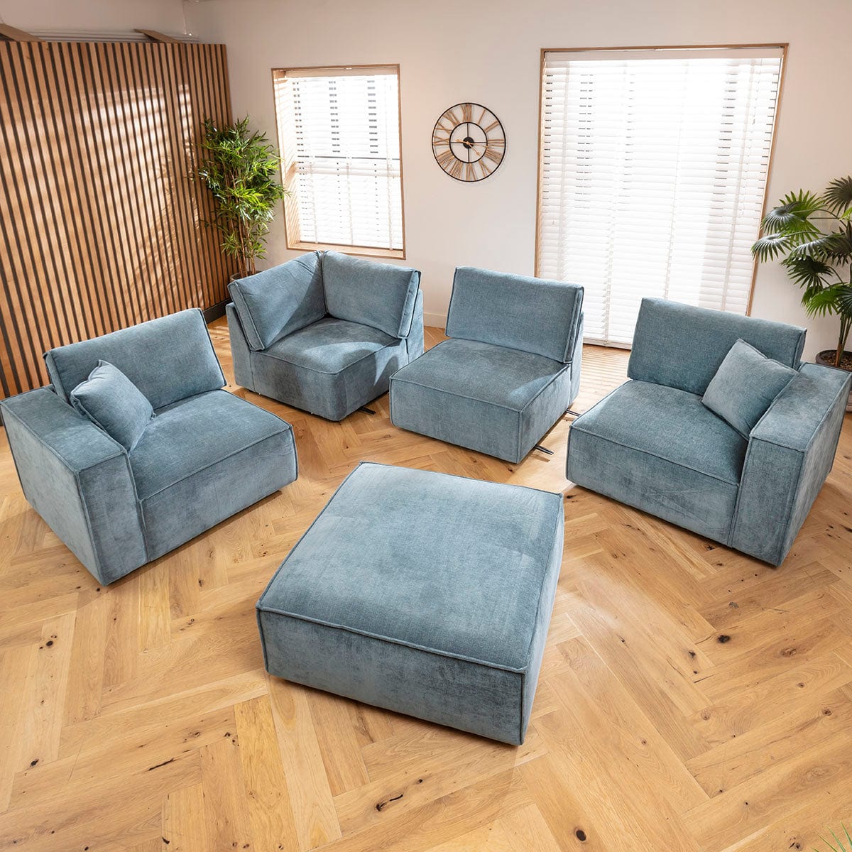 Modern L-Shape Corner Sofa 5 Seater Modular Settee Aqua Blue Fabric ...