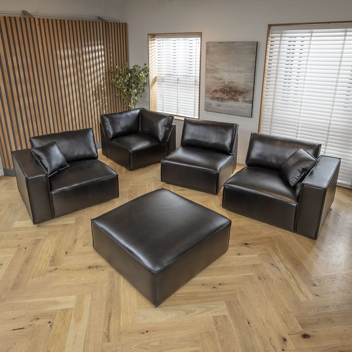 Modular Leather U-Shape Sofa 6 Seater Black Cinema Couch 374x285cm ...
