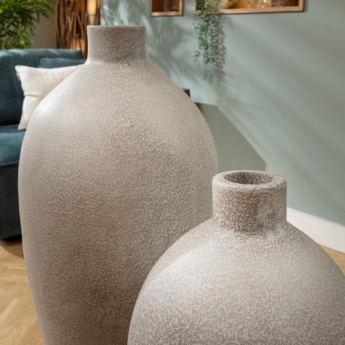 Set of 2 Large Floor Standing Decorative Indoor Pots Vases Grey ...