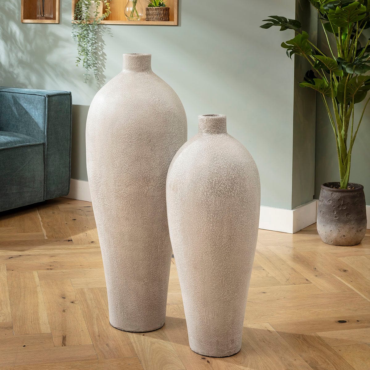 Set of 2 Large Floor Standing Decorative Indoor Pots Vases Grey ...
