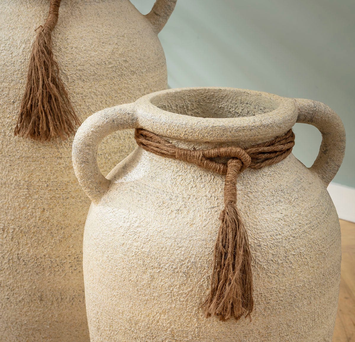 Set of 2 Large Floor Standing Decorative Indoor Pots Vases White Sand ...