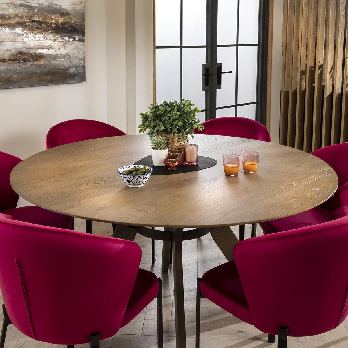 Set of 4 Contemporary Velvet Dining Chairs Berry Red Fabric Black Legs ...