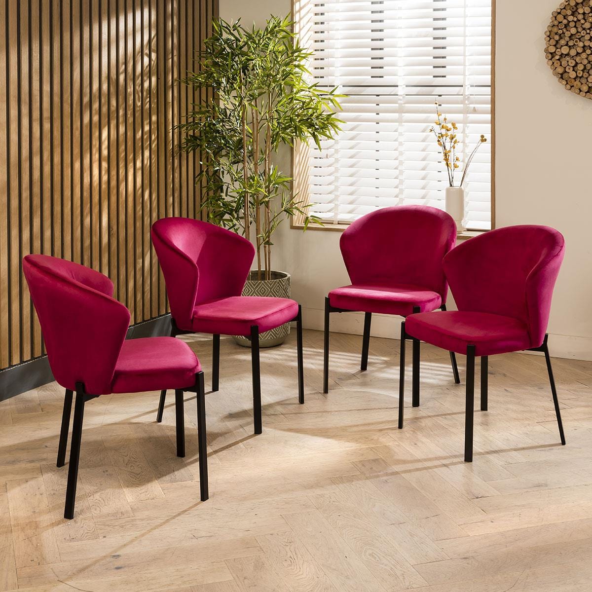 Set of 4 Contemporary Velvet Dining Chairs Berry Red Fabric Black Legs ...