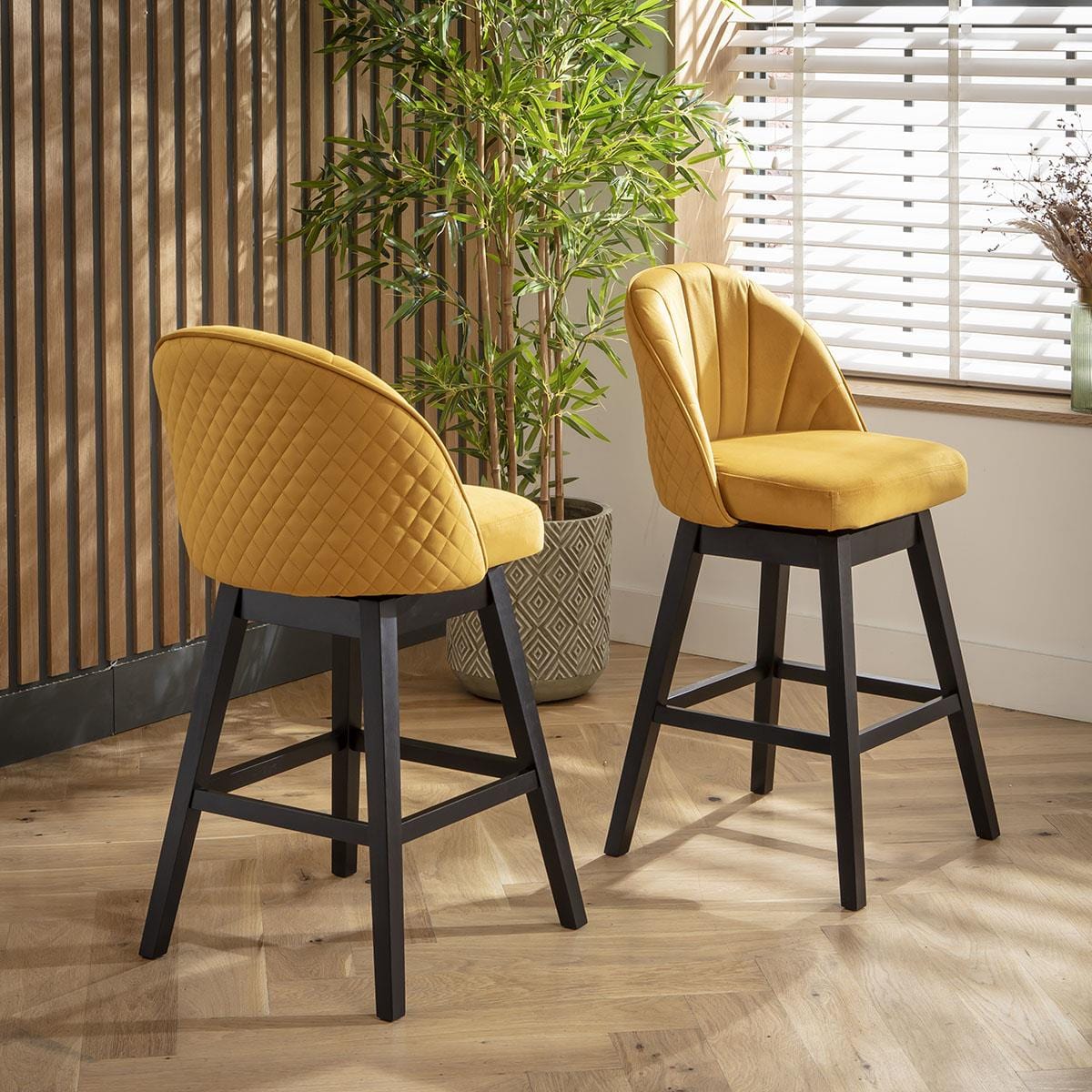 Modern Swivel Breakfast Bar Stool Chair with Back Mustard Yellow Velvet ...
