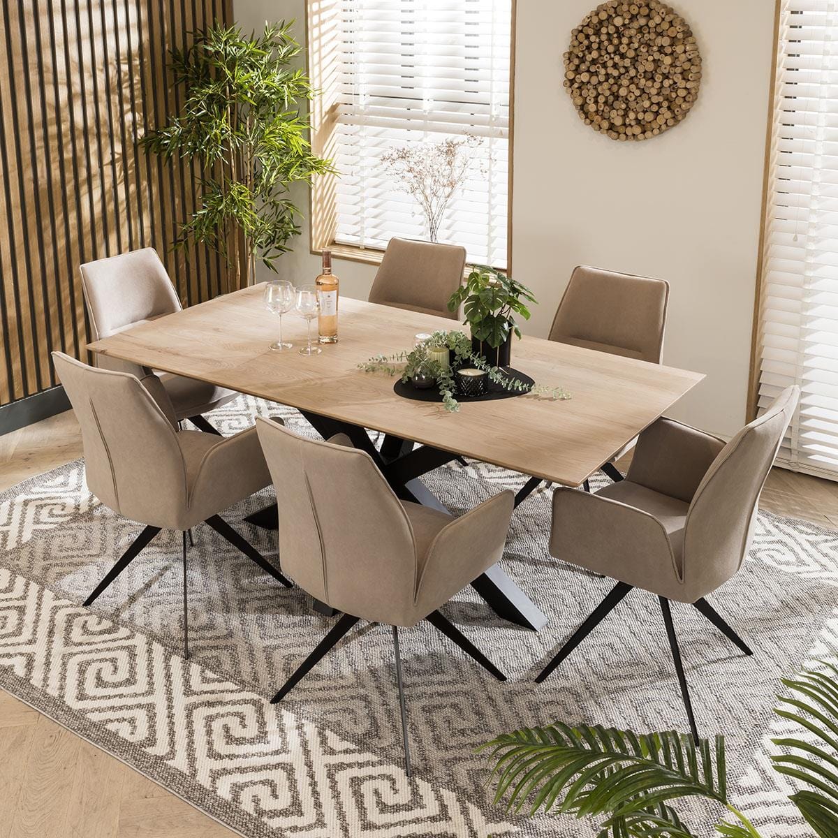 Solid Natural Wood Dining Table With 6 Chairs Dining Set Mink 190cm ...