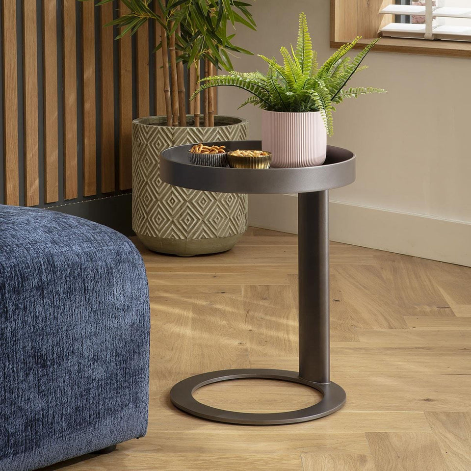 Unique Round Metal Bedside Lamp End Side Table Grey 40cm – Quatropi