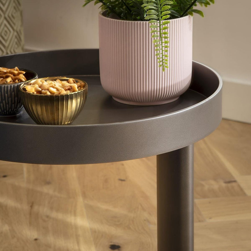 Unique Round Metal Bedside Lamp End Side Table Grey 40cm – Quatropi
