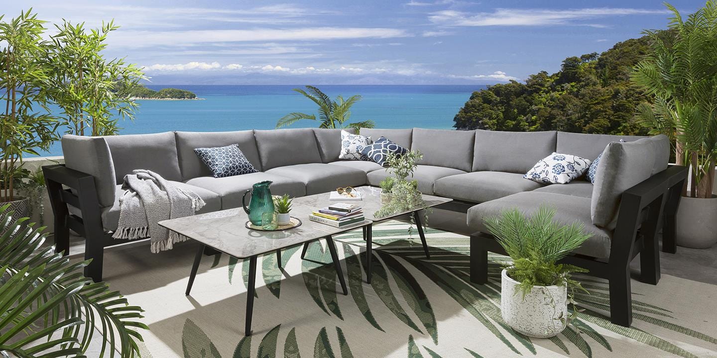 Modern Aluminium Outdoor U-Shape Garden Corner Sofa Modular Couch Grey ...